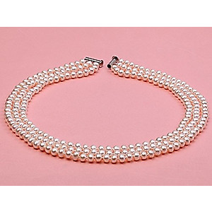 Womens 3-row 8-9mm Flatly-round Freshwater Cultured Pearl Necklace 16"