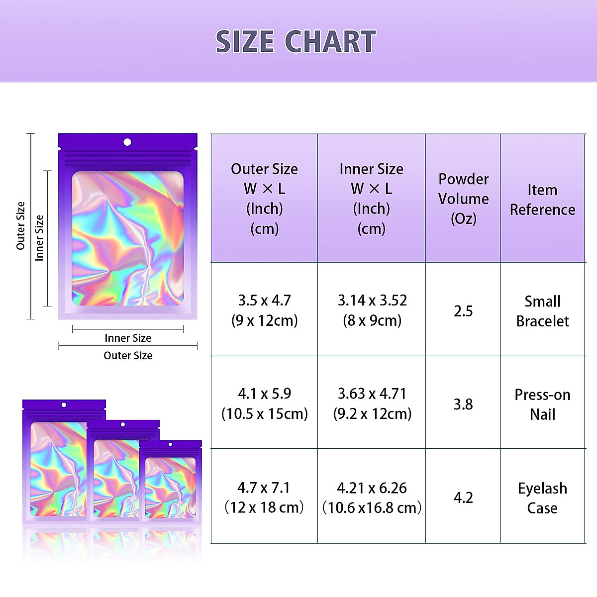 100 Pieces Resealable Mylar Bags, Smell Proof Bags with Clear Window for Food Storage Party Favor Packaging Small Business (Gradient Purple, 4.1×5.9 Inch)