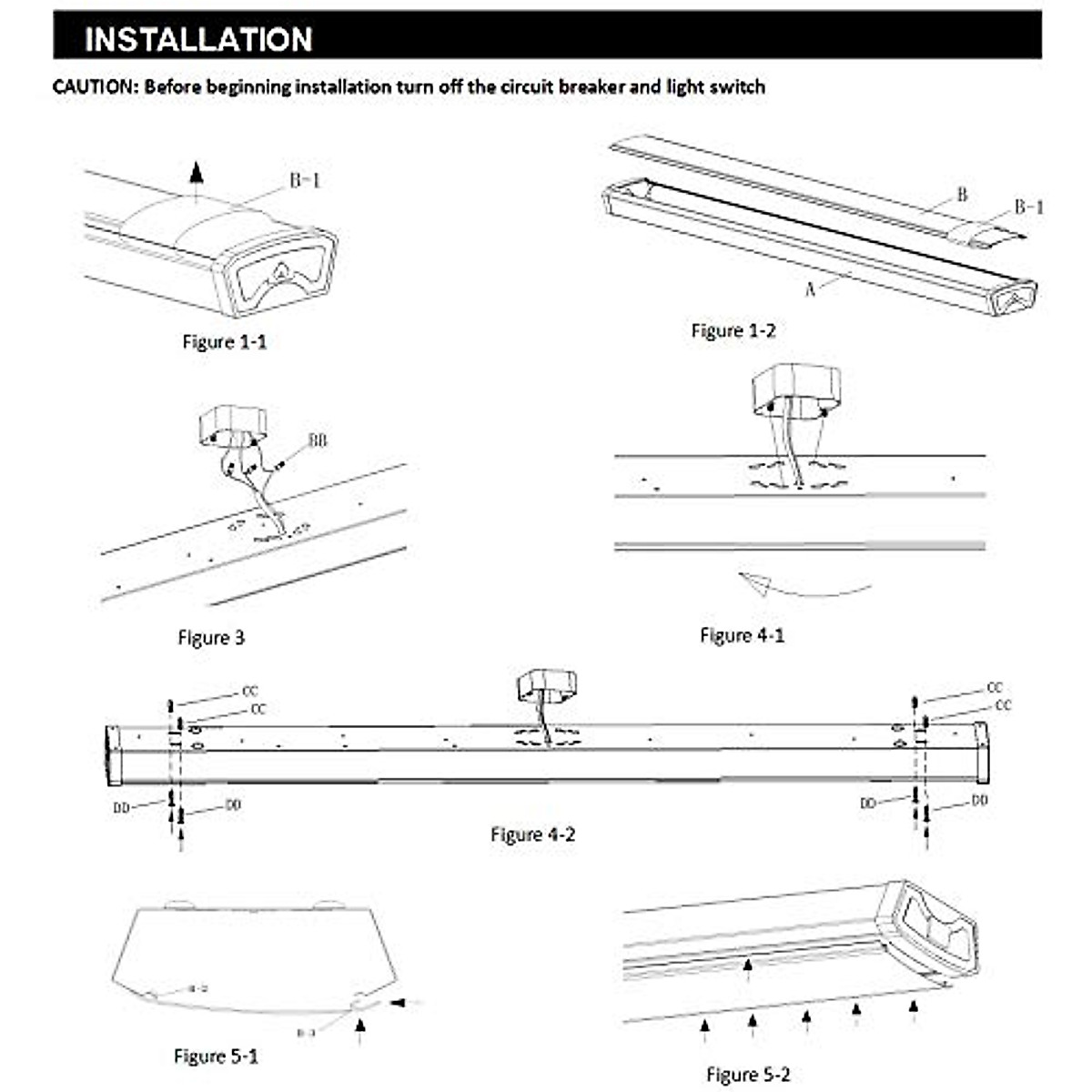 FAITHSAIL Linkable 4FT LED Wraparound Light 40W Flush Mount Garage Shop Lights, 4400lm, 4000K, 4 Foot Linear Wrap Ceiling Lighting Fixture for Workshop Office Kitchen, Fluorescent Replacement, 6 Pack