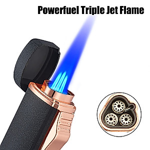 420 Carbon Steel 𝐂𝐮𝐭𝐭𝐞𝐫 and Lighter Set, Built-in 𝐏𝐮𝐧𝐜𝐡, Triple Jet Flame Butane Torch Lighter, Refillable Windproof Gas Lighter. Black. (Sold Without Gas)