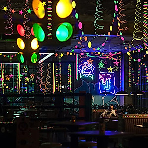 Neon Party Supplies Paper UV Neon Garland Neon Streamers Glow in The Dark Neon Party Decorations Garland Reactive UV Hanging Decorations for Birthday Party Glow Party Wedding Supply