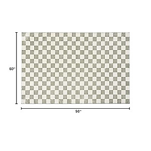 Revival Rugs Gambit 5'3"x8' Checkered Rug Washable Area Rug for Living Room Bedroom - 100% Recycled Oeko-TEX Certified, Medium Pile, Green, Beige