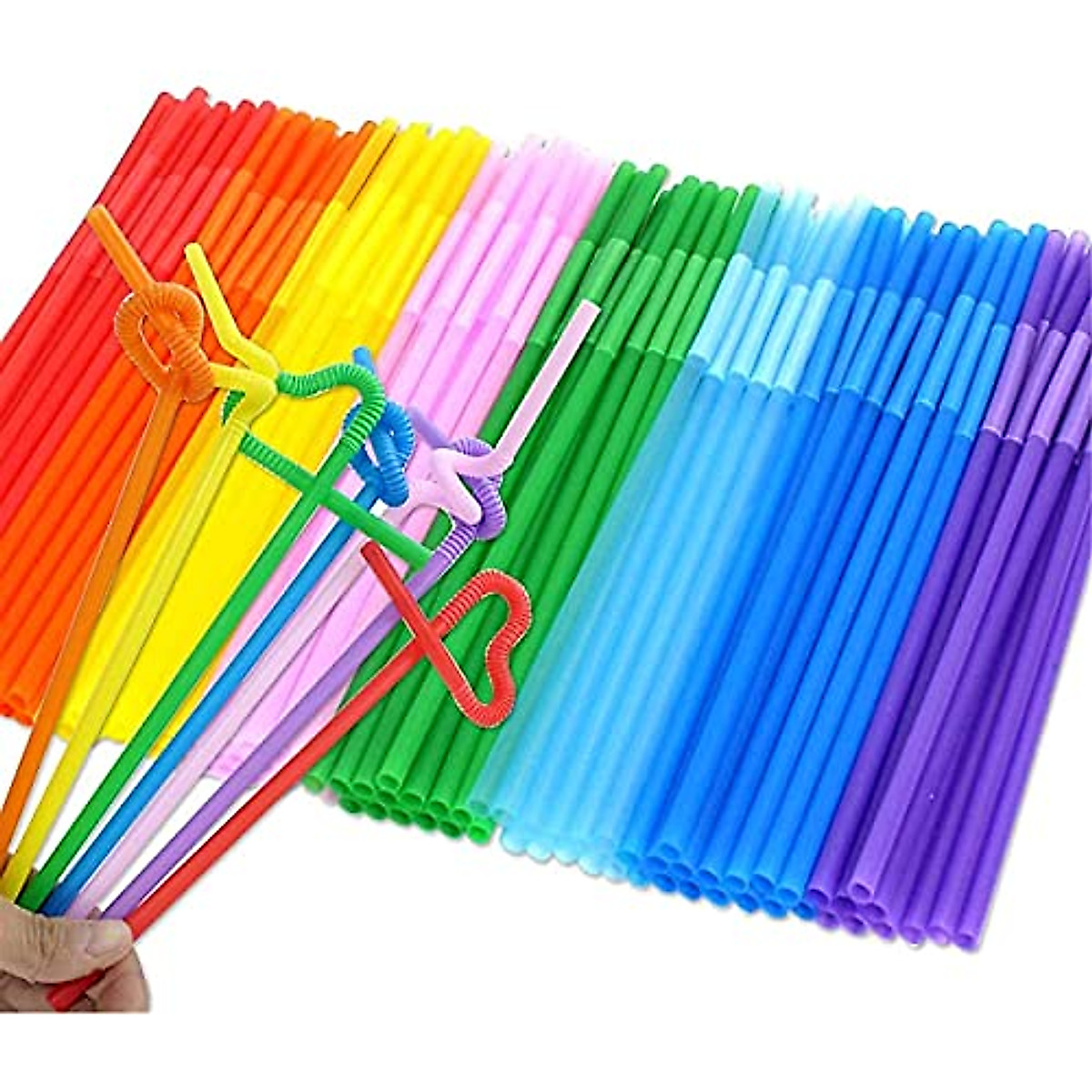 Tomnk 300pcs 10.3 Inches Disposable Flexible Bendy Drinking Straws Plastic Straws