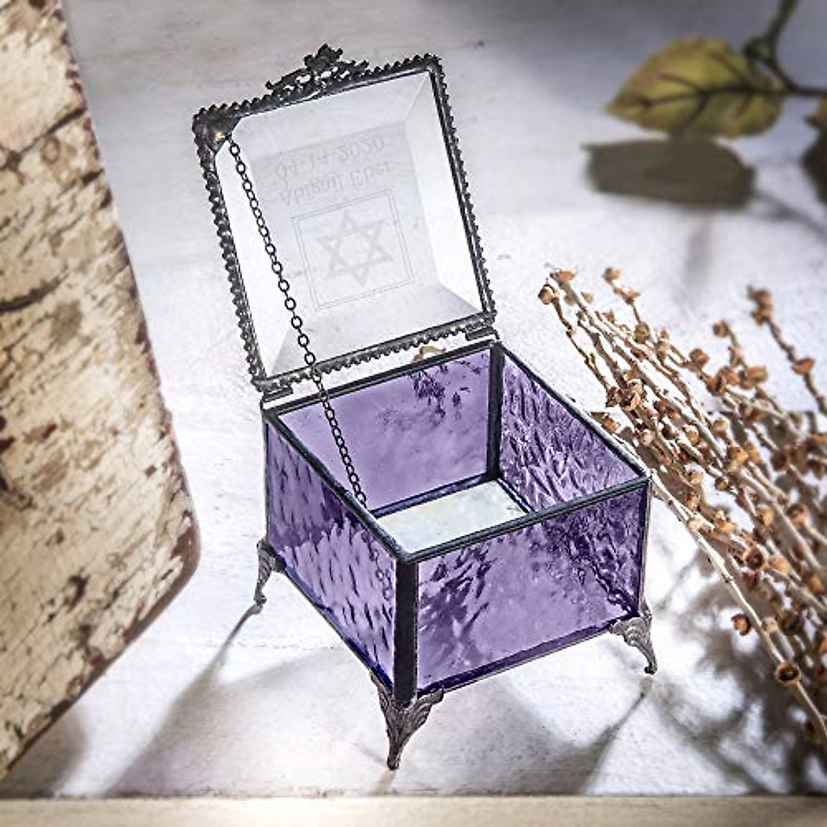 Bat Mitzvah Gifts for Girls Personalized Keepsake Engraved Jewish Star of David Purple Stained Glass Jewelry Box Trinkets J Devlin Box 836 EB250