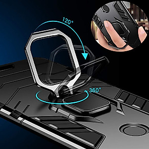 DuoLide for Huawei P Smart Z / Y9 Prime 2019 Case, 2 in 1 Hybrid Heavy Duty Armor Shockproof Defender Kickstand Dual Layer Bumper Hard Back Case Cover Tempered Glass Screen Protector，Black
