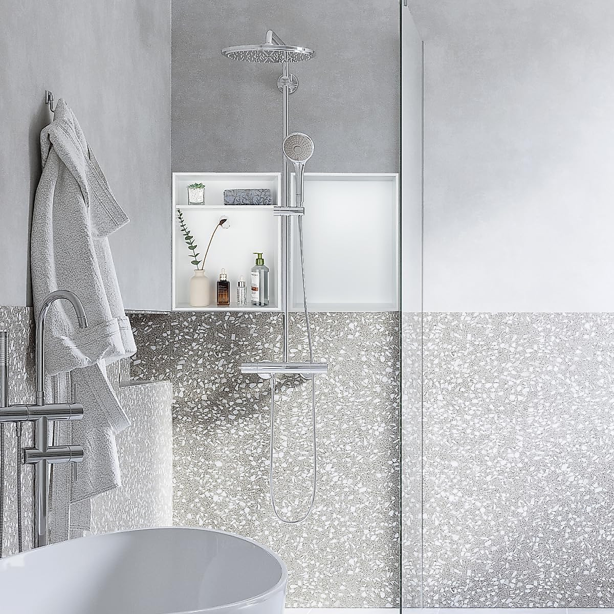 JQK Shower Niche No Tile Need, 18"×14" Matte White Bathroom Insert Shelf, 304 Stainless Steel Recessed Shower Caddy Organizer Storage, SNL1814-WH