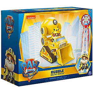 Paw Patrol, Rubble’s Deluxe Movie Transforming Toy Car with Collectible Action Figure, Kids Toys for Ages 3 and up