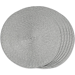 FunWheat Round Braided Placemats Set of 6 Table Mats for Dining Tables Woven Washable Non-Slip Place mats 15 inch for Spring (Grey, 6pcs)