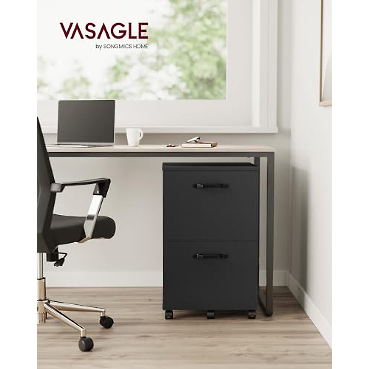 VASAGLE 2-Drawer Rolling File Cabinet, Filing Cabinet for Home Office, Printer Stand, for A4, Letter-Size Files, Hanging File Folders, Industrial, Matte Black UOFC040B16