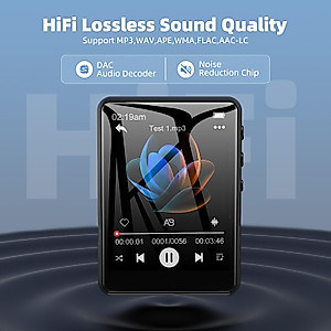 64GB MP3 Player with Bluetooth5.3, 2.4-Inch HD Full Touch Screen, Portable Lossless Sound Music Player with HD Speaker, mp3 with FM Radio Recording e-Book, Record, Earphone Included