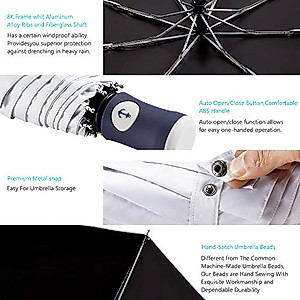 DBA FDJASGY UV Sun Umbrella Compact Folding Travel Umbrella Auto Open Close Compact Folding Rain Umbrellas for Women Men Blocking UV 99.98% White