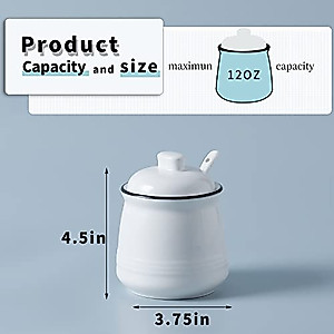 HAOTOP Porcelain Salt Bowl with Lid and Spoon,Ceramic Sugar Bowl 12oz (White)