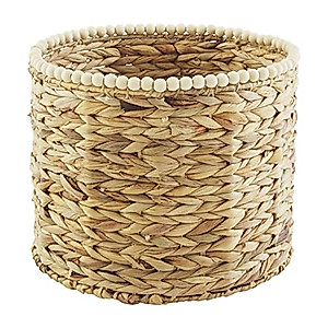 Mud Pie Hyacinth Beaded Basket Set, Brown, small 9" x 12" dia | large 11" x 14" dia