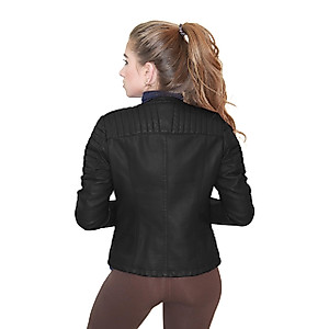 Olivia Miller Womens Faux Leather Zip Up Moto Biker Jacket JK5207S Black Medium