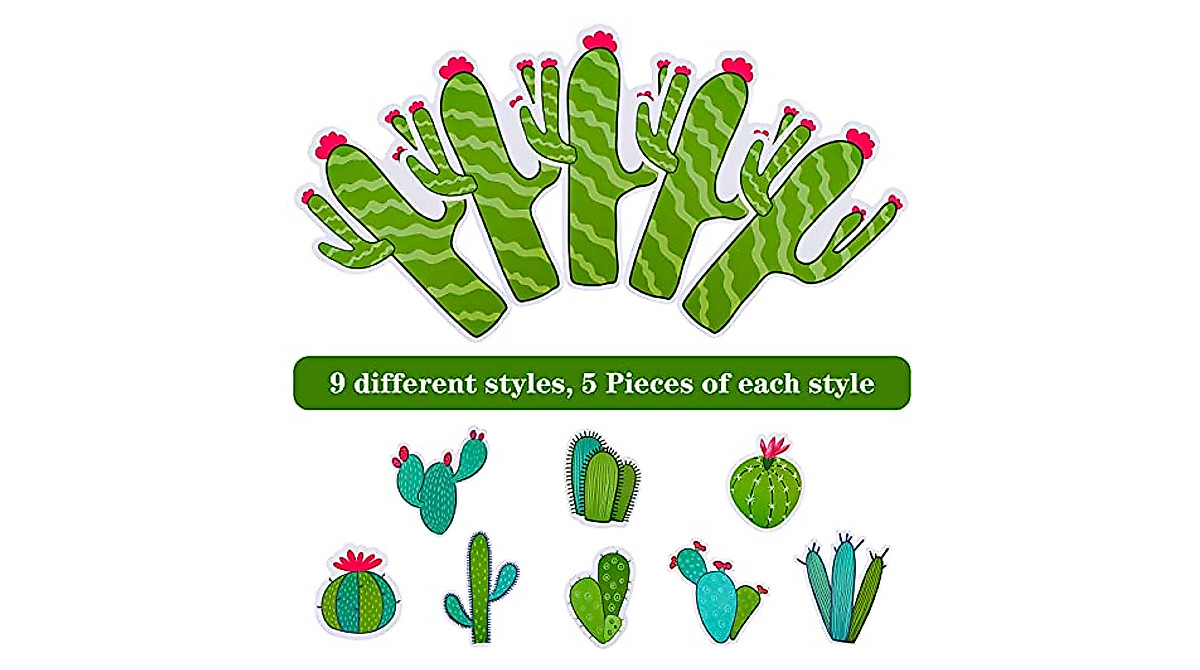 45 Green Cactus Party & Classroom Decorations | Vibrant & Reusable