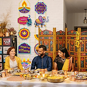 Happy Diwali Porch Sign - 2 Pieces Diwali Hanging Decoration 78 * 11.8inch Deepavali Theme Hanging Banner Diwali Home Decor Front Door Hanging Decoration Indian Peacock Hanging Sign