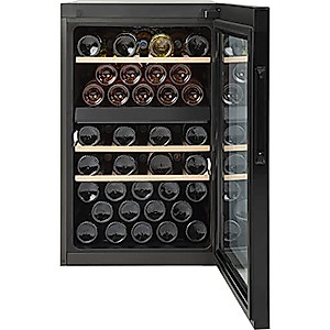 Haier Wine Cooler & Beverage Refrigerator | Mini Wine Fridge Complete With Dual-Zone Temperature Control, Triple-Pane Glass, Door Alarm & LED Interior Lighting | Fits 44 Wine Bottles | Black