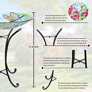MUMTOP Bird Bath-Bird Baths for Outdoors - Dragonfly Large Bird Bath Bowl with Metal Stand, Glass BirdBaths for The Garden Lawn Yard Decor