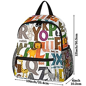 AUUXVA Cartoon Alphabet Animals Kid Backpack for Boy Girl Toddler Preschool Kindergarten Backpack Bookbag Daypack with Chest Strap
