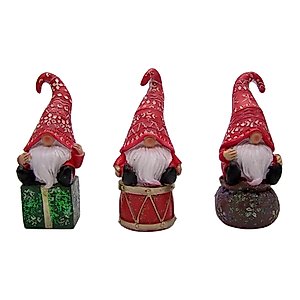 Wowser Festive Holiday Sitting Gnome Figurines, Christmas Decoration, 3 Assorted, 5 Inches