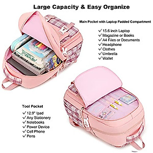 AO ALI VICTORY Girls Backpack 15.6 Inch Laptop School Bag Cute Kids Elementary College Backpacks Large Bookbags for Teen Girl Women Students Anti Theft Travel Daypack- Pink