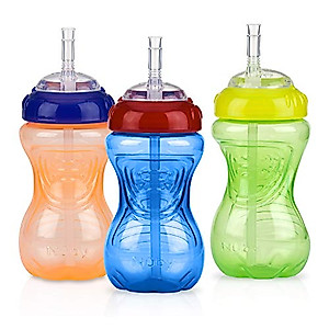 Nuby No-Spill Sippy Cup with Flex Straw - (3-Pack) 10-Ounce Bottles - Sippy Cups for Toddlers 12+ Months - Neutral Color Training Cups for Toddlers