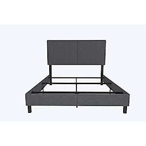DHP Janford Upholstered Platform Bed with Modern Vertical Stitching on Rectangular Headboard, Queen, Gray Linen