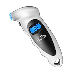 JUSTTOP Digital Tire Pressure Gauge, 150PSI 4 Setting for Cars, Trucks and Bicycles, Backlit LCD and Anti-Skid Grip for Easy and Accurate Reading(Silver)