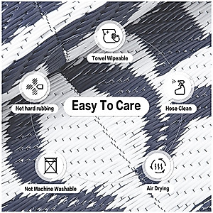 PureCozy Outdoor Plastic Straw Rug Navy Blue Waterproof Indoor Outdoor Patio Rug 5x8 Carpet Geometric Reversible Mat Modern Washable Large Outside Area Rug for Camping RV Porch Deck Balcony Beach