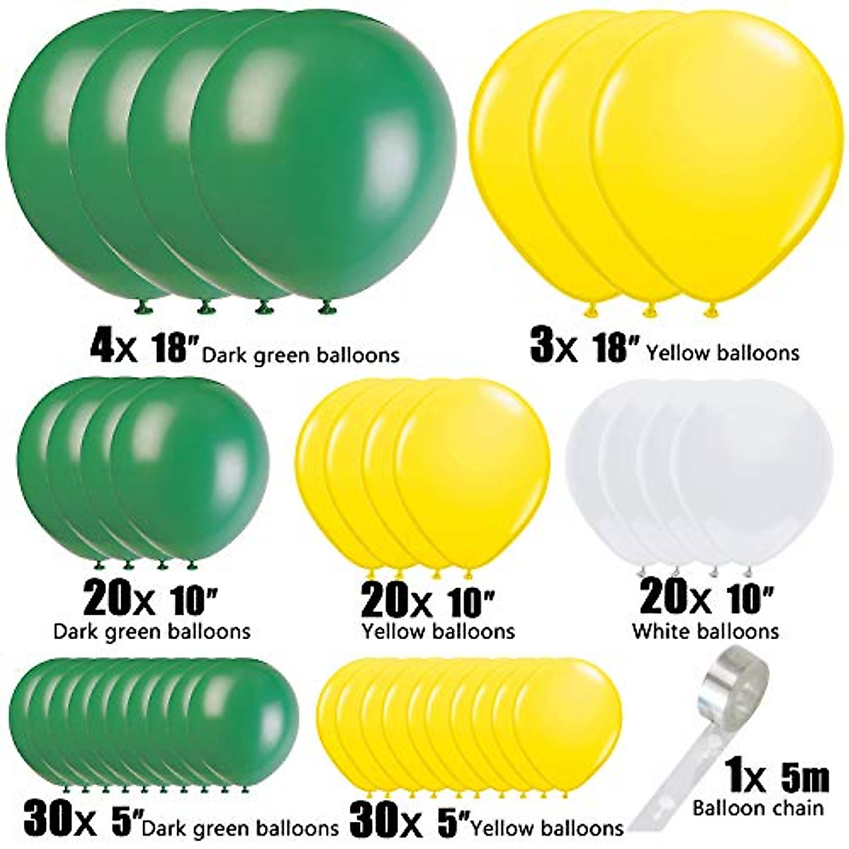 Retro Green Yellow Balloon Garland Arch Kit, Toylin 18 Inch,10 Inch, 5 Inch Green and Yellow White Balloons Green Balloons Set for Wedding Birthday Balloons Baby Shower Decorations