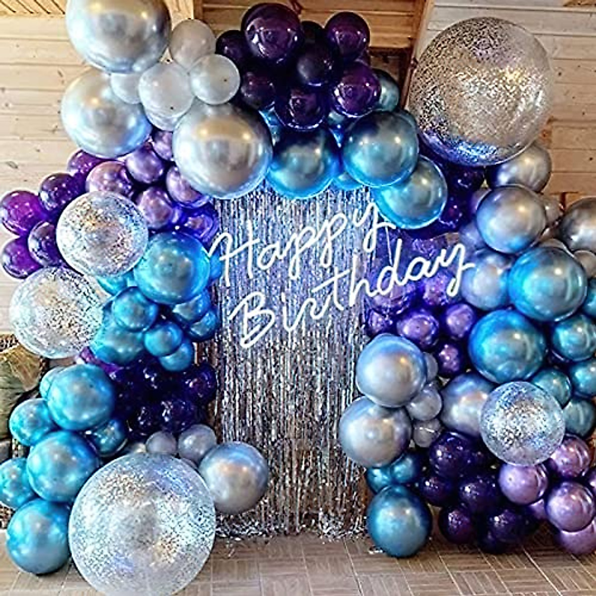 PartyWoo Blue and Silver Balloon Garland Kit 100 pcs and 6 pcs Disco Silver Foil Balloons