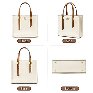 DamiFriends Genuine Leather Mini Tote Bag for Women Small Top Handle Shoulder Bag with Zipper Closure (White Brown)