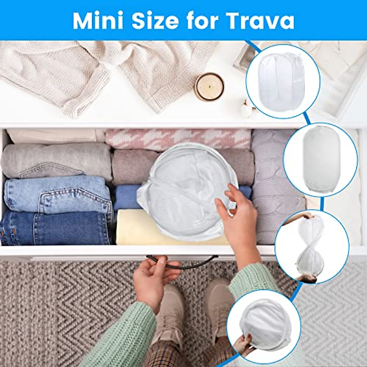 Mesh Pop Up Laundry Hamper - Foldable Laundry Basket with Durable Handles, Folding Mesh Laundry Basket for Dorm, Laundry Room, Bedroom, Rv(White)