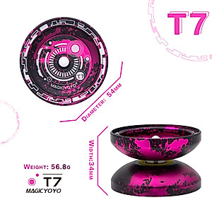 Yoyo T7 Responsive Yoyo for Kids, Aluminum Metal Beginner Yoyos with Narrow C Yoyo Bearing and Extra 5 Yoyo Strings + Yoyo Bag+ Yoyo Glove (Black&Pink Color)