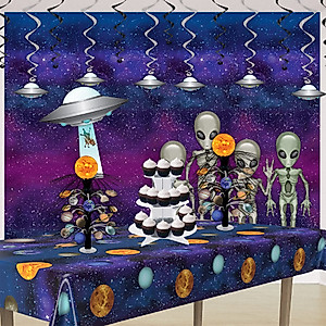 Beistle 24 Piece Flying Saucer Whirls Hanging Spirals, 17.5" - 25", Black/Silver/White/Blue/Green