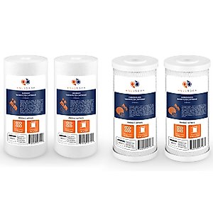 Aquaboon 2-Pack of 1 Micron 10" Sediment Water Filter Replacement Cartridge & Aquaboon 2-Pack Coconut Shell Water Filter Cartridge | Universal Whole House 1 Micron 10 inch Cartridges