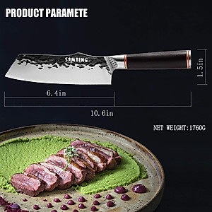 SMTENG Nakiri Knife 7 Inch Professional Chef Knife 3 layer 9CR18MOV clad steel hammered with Ergonomic Pakkwood handle kitchen knife for cooking
