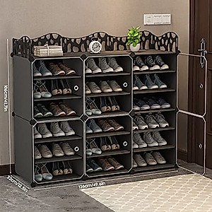 Jomifin Shoe Rack Storage Cabinet with Doors, Portable Shoes Rack Organizer, Expandable Standing Rack, Storage 36-72 Pairs Shoes, Boots, Slippers for Entryway, Bedroom, Bedroom 6-Tier(Black)
