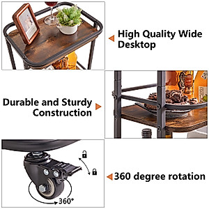 IBUYKE 3-Tier Home Bar Serving Cart,Kitchen Storage Carts with Wheels,11.79x15.72x33.01 inches,Rolling Mini Bar Cart for Home, Outdoor, Kitchen, Bedroom TMJ319H