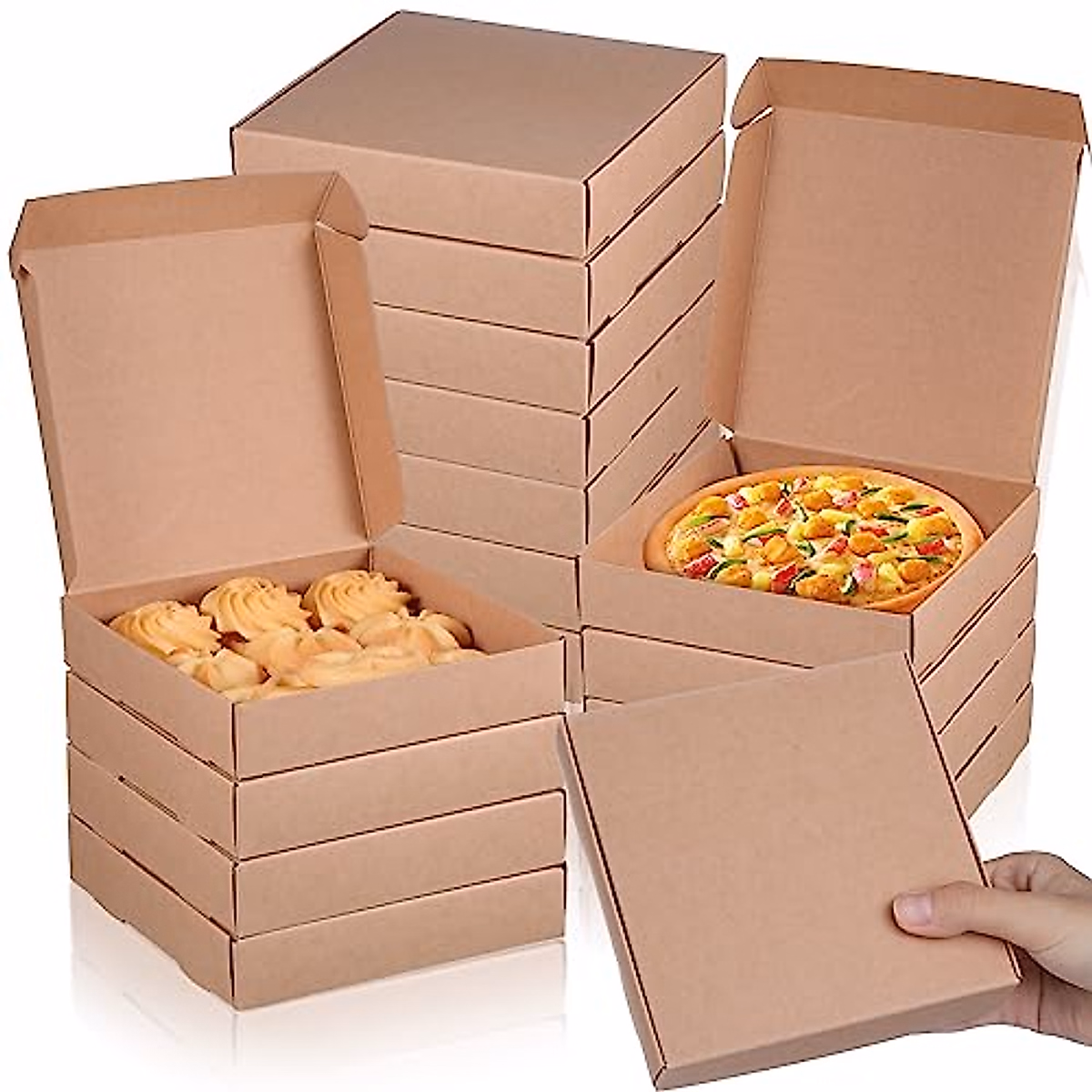 Roshtia 100 Pack Kraft Mini Pizza Boxes Party Small Pizza Boxes 5.25 x 5.25 Square Pizza Party Favors Boxes Take out Containers Gift Packing Boxes for Pizza, Cake, Cookies, Food