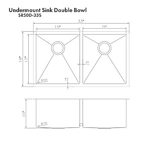 ZLINE 33" Anton Undermount Double Bowl Scratch Resistant Stainless Steel Kitchen Sink with Bottom Grid (SR50D-33S)