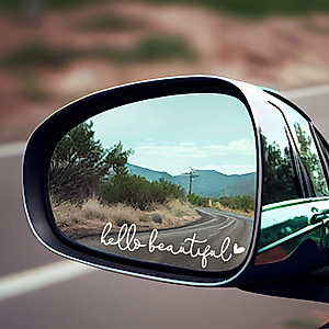 3x Hello Beautiful Rearview Mirror Decal, Vanity Mirror Stickers, Rear View Mirror Vinyl Decal, Car Accessories Gifts, Car Decal For Women, Car Window Decal, Self Affirmations Decal