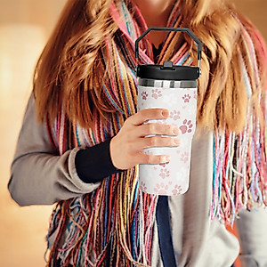 Dog Tumbler Cups 20oz Travel Mug Dog Mom Gifts Paw Print Tumbler with with Flip Straw and Top Handle Dog Gifts for Dog Lovers Women Travel Cups Mugs