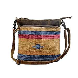 Myra Bag Yellow And Blue Stripes Cross-Body Bag Upcycled Cotton & Leather S-3070