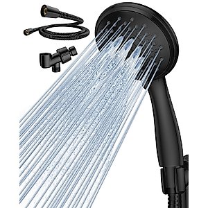 RAINVISTA High Pressure Handheld Shower Head - Matte Black - 6 Functions Detachable Bathroom Shower Head Set with Stainless Steel Hose and Adjustable Shower Arm Bracket