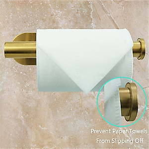 Self Adhesive Toilet Paper Holder, 304 Stainless Steel Wall Mounted Toilet Paper Holder, Adhesive Mounting, No Drilling Toilet Paper Holder Suitable for Bathroom, Kitchen, Toilet, RV(Brushed Gold)