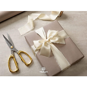 Vitalizart White Silk Satin Ribbon 1-1/2 inch x 15 Ivory Handmade Frayed Ribbons for Gift Wrapping Baby Shower Wedding Bridal Bouquets Holiday Decor Cream