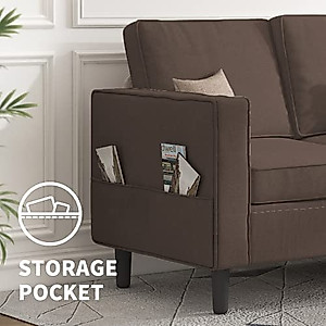 Mjkone Convertible Sectional Sofa Couch, 3-Seat L-Shaped Sofa with Storage Ottoman, Wooden Couch Legs Modern Linen Fabric Reversible Chaise for Living Room, Studio, Apartment - Coffee