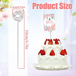 30 Pcs Round Floral Card Holder Metal Photo Memo Holder Wire Place Card Holder Craft Wire Clips Pick Stick Wire Clips for Birthday DIY Cake Topper Accessories Wedding Party (12 cm/4.7inch)