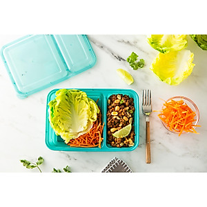 GoodCook Meal Prep Rectangle Two Compartment 60-Piece, Teal, Made without BPA